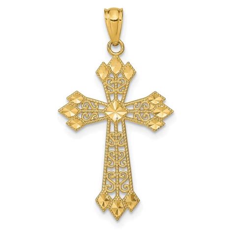 14k Yellow Gold Diamond Cut Polished Filigree Cross P Gem