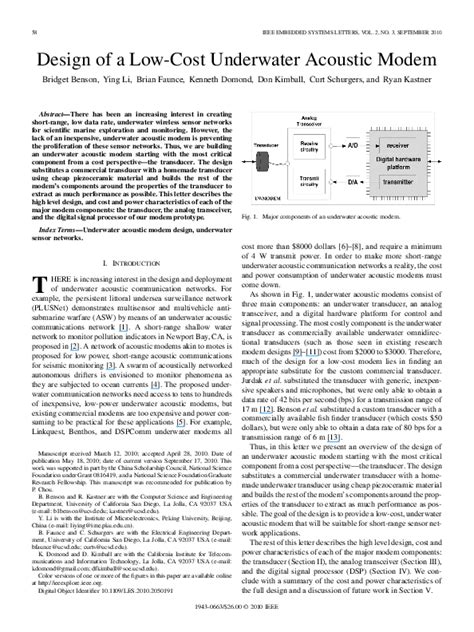 Pdf Design Of A Low Cost Underwater Acoustic Modem