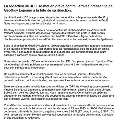 La Rédaction Du Jdd Se Met En Grève Contre Larrivée Pressentie De