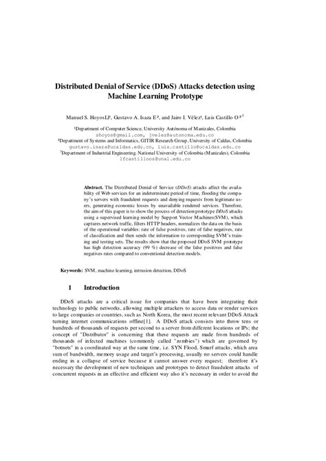 Pdf Distributed Denial Of Service Ddos Attacks Detection Using