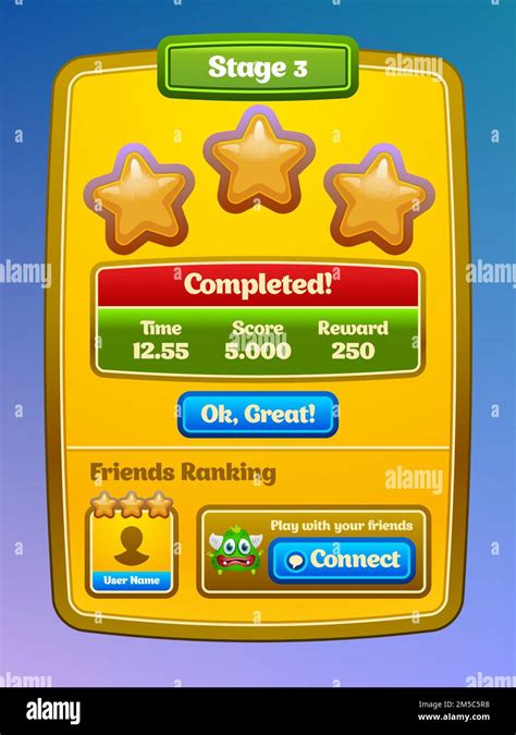 Game UI Level Completed Screen Interface Design Vector Eps Stock Vector Image Art Alamy