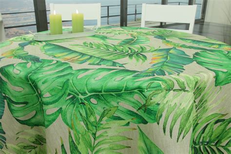 Tischdecke Abwaschbar Natur Grün Muster Palmblätter Ab Ø 80 Cm Bis 138