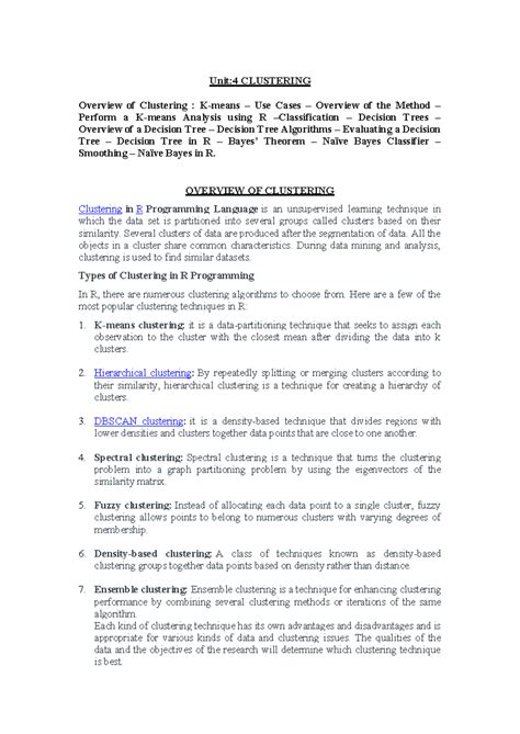 Data Science Unit 4 Bharathiyar University Unit4 Clustering
