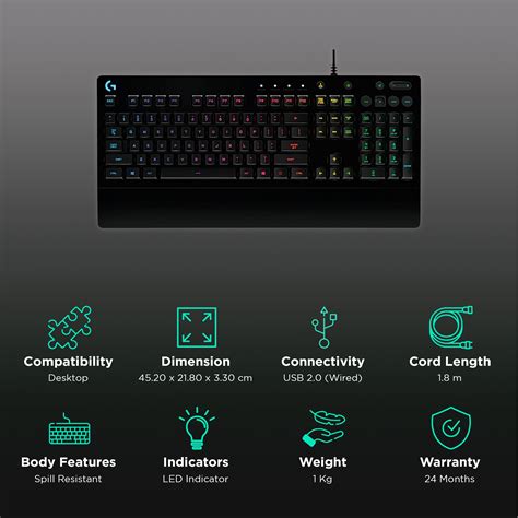 Buy Logitech G Prodigy Wired Gaming Keyboard With Backlit Keys Spill Resistant Black