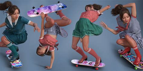 Brz Skateboard Girl Poses For Genesis 9 Daz 3d