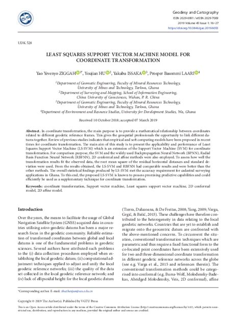 Pdf Least Squares Support Vector Machine Model For Coordinate Transformation