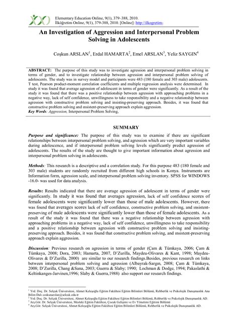 Pdf An Investigation Of Aggression And Interpersonal Problem Solving