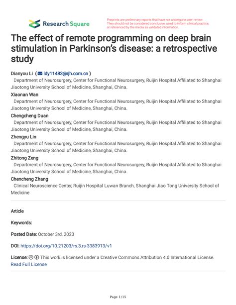 Pdf The Effect Of Remote Programming On Deep Brain Stimulation In