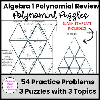 Algebra 1 Polynomial Puzzles Review Activity 3 Puzzles Blank Template