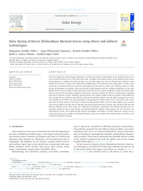 Pdf Solar Drying Of Stevia Rebaudiana Bertoni Leaves Using Direct And Indirect Technologies