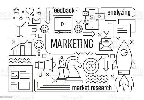 마케팅 라인 아이콘 세트 및 배너 디자인 시장 조사에 대한 스톡 벡터 아트 및 기타 이미지 시장 조사 고객 서비스 담당자 고객 참여 Istock