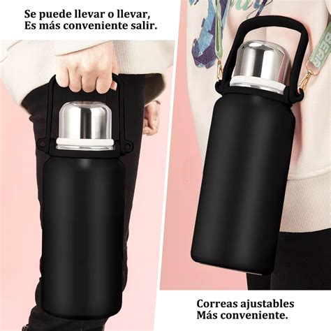 Termo Grande De Acero Inoxidable Con Asa Y Tapa 1500ml Negro