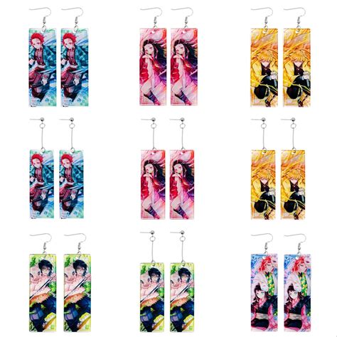 패션 아크릴 탄지로 귀걸이 악마 슬레이어 귀걸이 애니메이션 코스프레 소품 여성을 위한 Hanafuda 드롭 긴 귀걸이