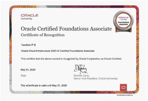 Vardhini P S On Linkedin Oracle Recognition