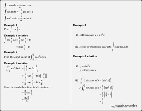 Integration Of Trig Functions Maths Advanced Year 12 Nsw