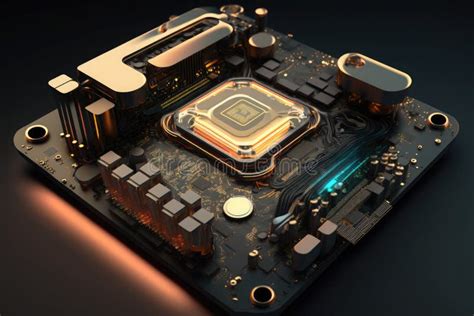 Soft Lighting Motherboard With Big Cpu Generative Ai Technology Illustration Stock