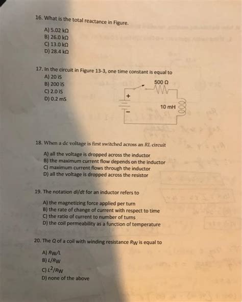 Solved 16 What Is The Total Reactance In Figure A 5 02kn Chegg Com