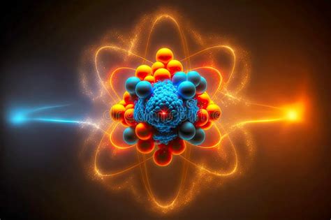 Nucleus Of Atom With Atom Orbit And Luminous Protons Rotating Around