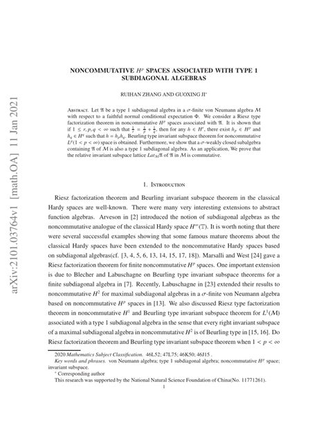 Pdf Noncommutative Hp Spaces Associated With Type 1 Subdiagonal Algebras