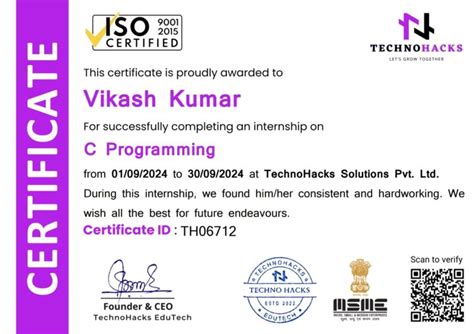 Vikash Kumar On Linkedin Technohacks Internship C