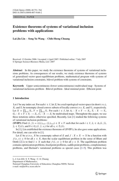 Pdf Existence Theorems Of Systems Of Variational Inclusion Problems With Applications