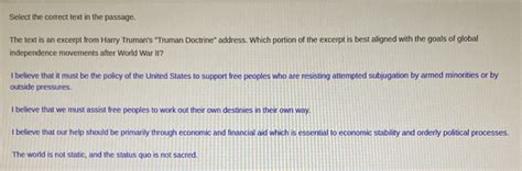 Solved Select The Correct Text In The Passage The Text Is An Excerpt From Harry Trumans