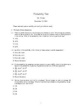 AP Statistics Probability Test By Ben Finlan Teachers Pay Teachers