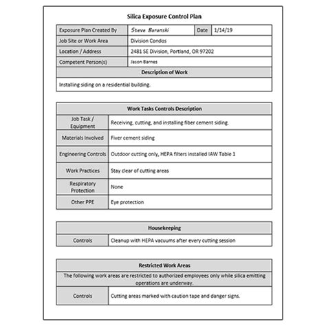 Silica Safety Plan Template