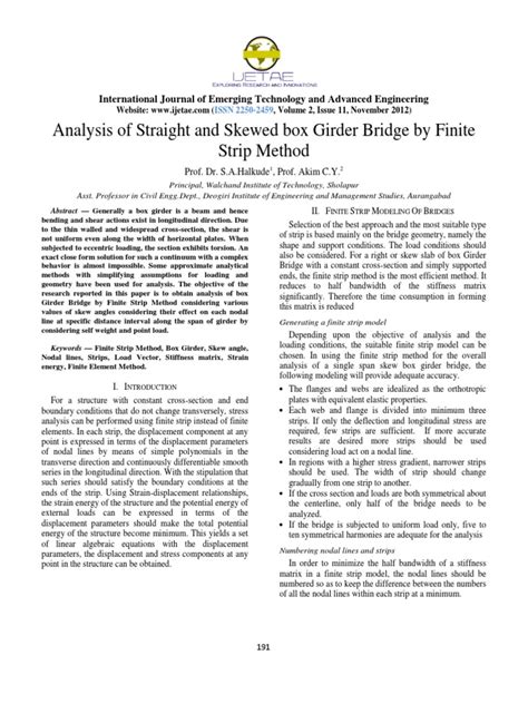 Analysis Of Straight And Skewed Box Girder Bridge By Finite Strip Method Pdf Stress