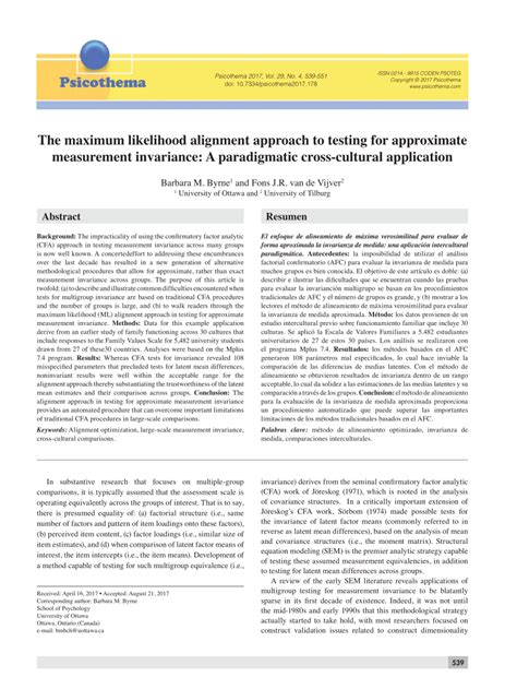 pdf the maximum likelihood alignment approach to testing for approximate measurement