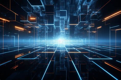 Tech Cube In A D Rendering Blends With A Dynamic Cyberspace Backdrop