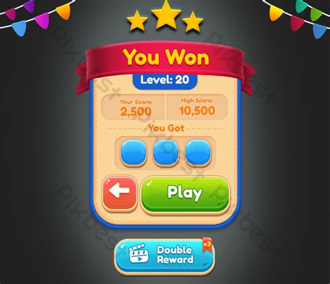 Level Complete Game UI Casual Complete Screens Game 2d Popup Design UI PSD Free Download Pikbest