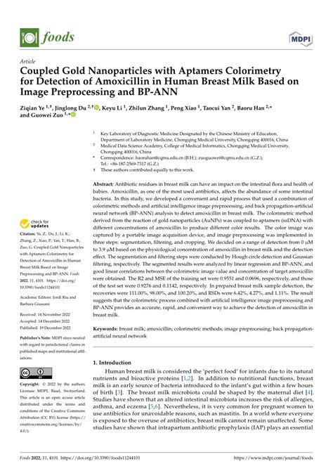 Pdf Coupled Gold Nanoparticles With Aptamers Colorimetry For Detection Of Amoxicillin In Human