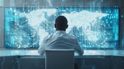 Businessman Analyzing Global Data On Multiple Screens Premium Ai Generated Image