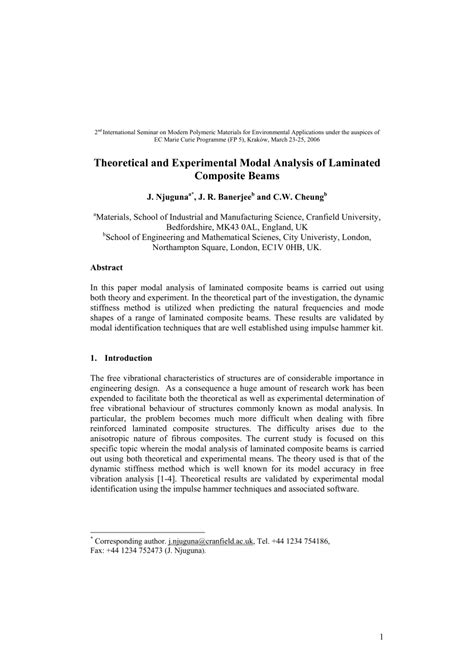 PDF Theoretical And Experimental Modal Analysis Of Laminated Composite Beams