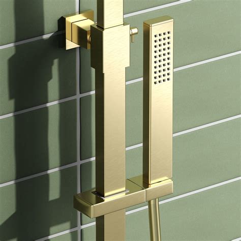 Harbour Status Brushed Brass Square Thermostatic Rigid Riser Shower Kit Tap Warehouse