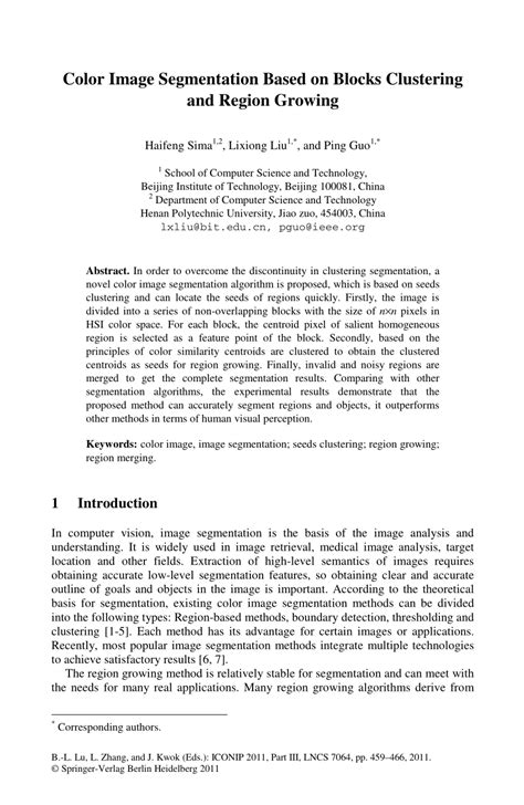 Pdf Color Image Segmentation Based On Blocks Clustering And Region
