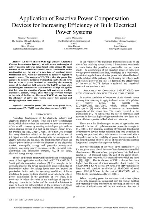 Pdf Application Of Reactive Power Compensation Devices For Increasing Efficiency Of Bulk