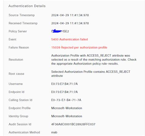 ise auth error dot1x 5 fail r0 0 sessmgrd authentication failed fo