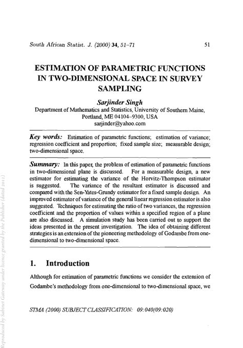 Pdf Estimation Of Parametric Functions In Two Dimensional Space In
