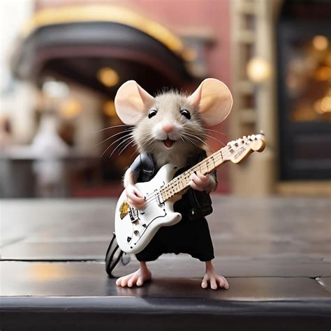 Premium Ai Image Single Cute Mice With Fender Stratocaster Guitar In