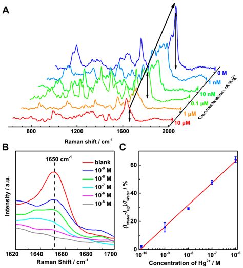 A Sers Spectra Of Au Nrst With Different Concentrations Hg²⁺ Ion