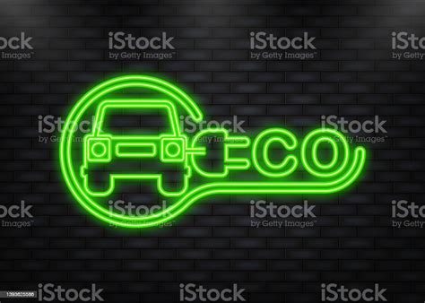 네온 아이콘 흰색 배경에 전기 자동차 및 전기 충전소 기호 벡터 일러스트 레이 션 전기 자동차 대체 연료 자동차에 대한 스톡 벡터 아트 및 기타 이미지 전기 자동차 대체