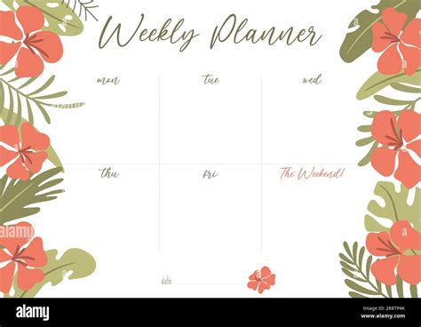 Printable Weekly Planner Concept With Tropical Exotic Background