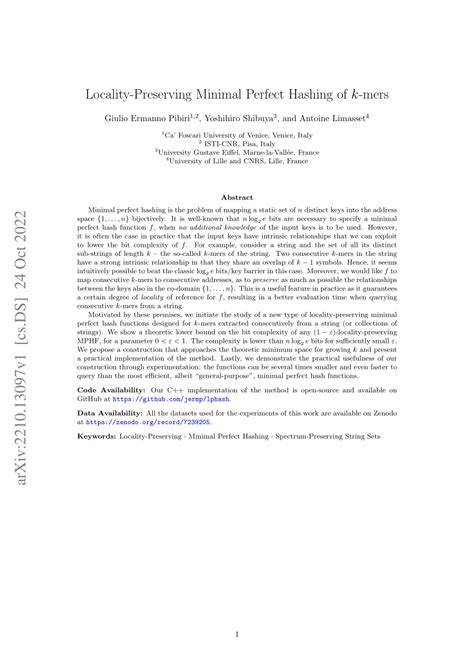 Pdf Locality Preserving Minimal Perfect Hashing Of K Mers