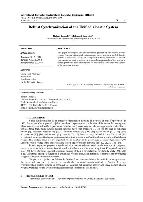 Pdf Robust Synchronization Of The Unified Chaotic System