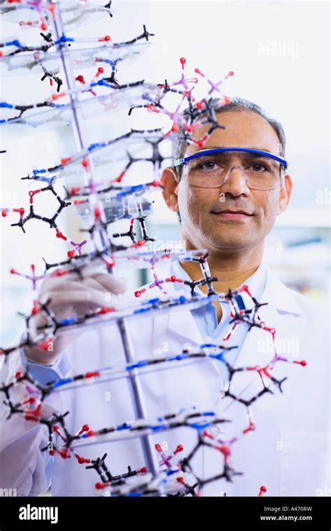 Indian Male Scientist Holding DNA Model Stock Photo Alamy