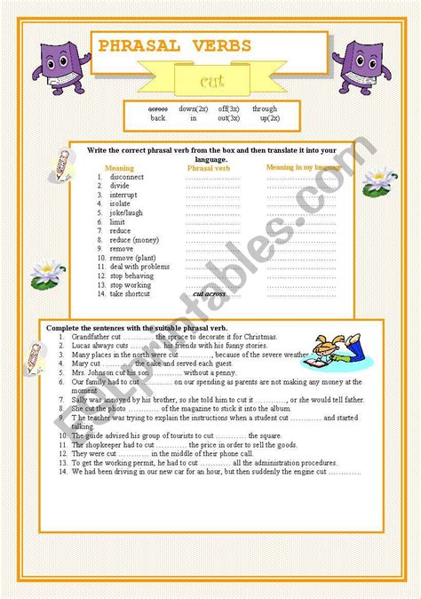 Phrasal Verbs Cut Esl Worksheet By Ynroko1