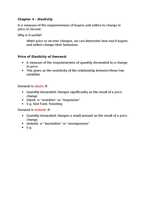 Chapter 4 Elasticity Summary Principles Of Microeconomics Chapter
