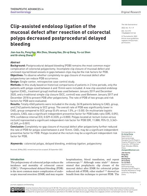 Pdf Clip Assisted Endoloop Ligation Of The Mucosal Defect After Resection Of Colorectal Polyps